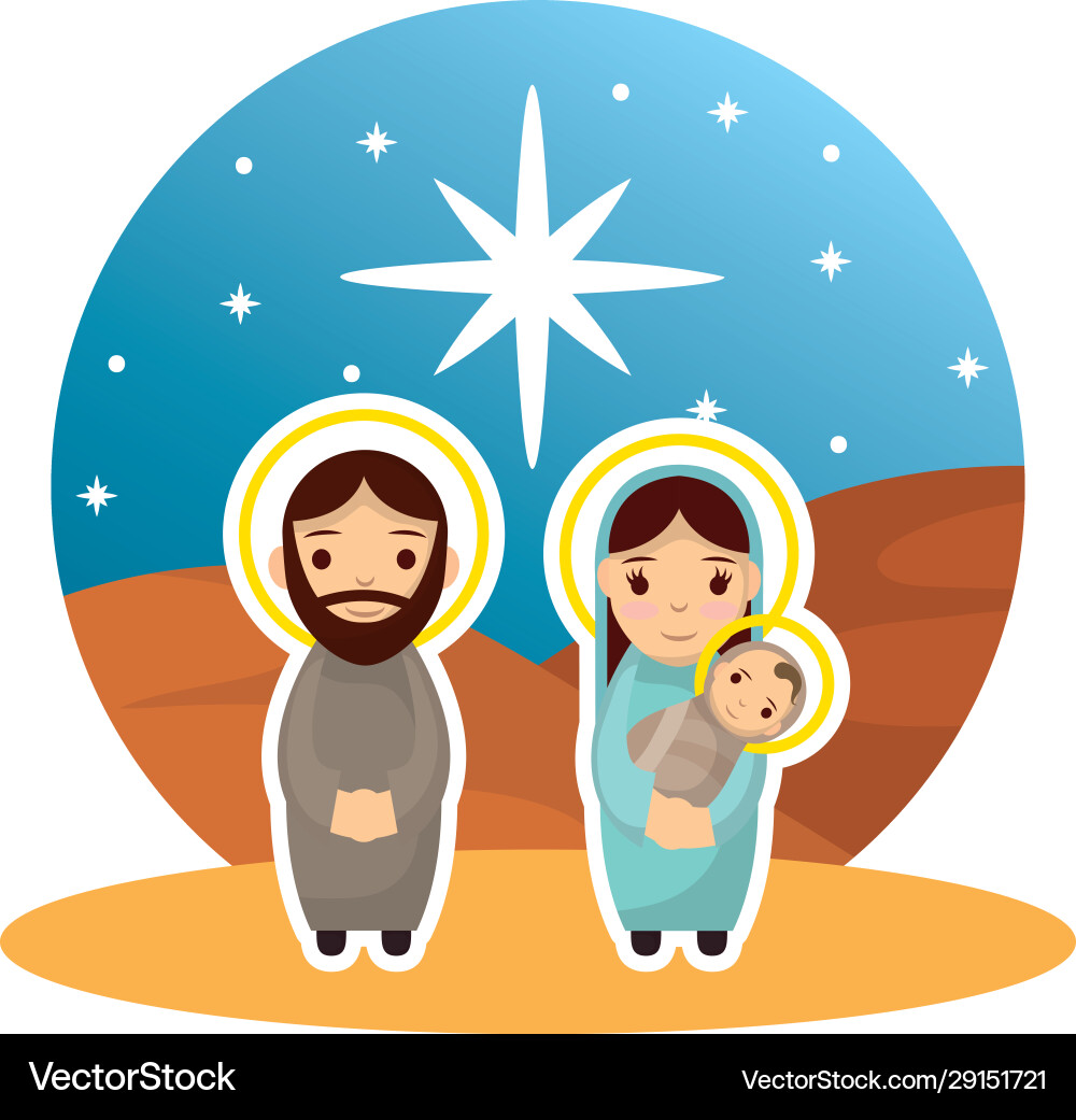 Cute holy family manger characters Royalty Free Vector Image