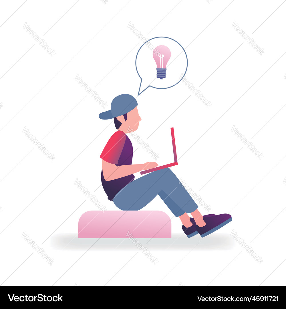 Flat element of boy studying with laptop Vector Image