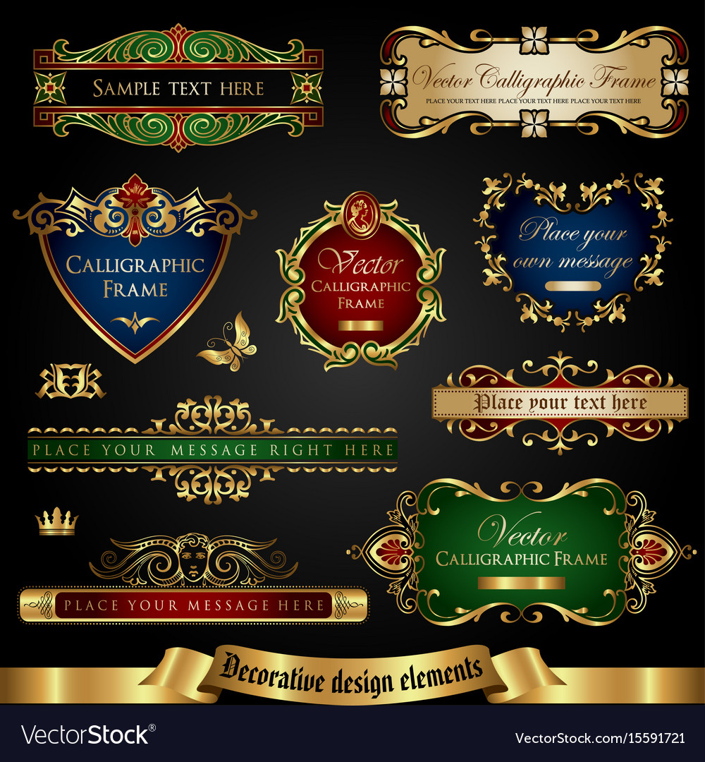 Gold-framed decorative design elements Royalty Free Vector