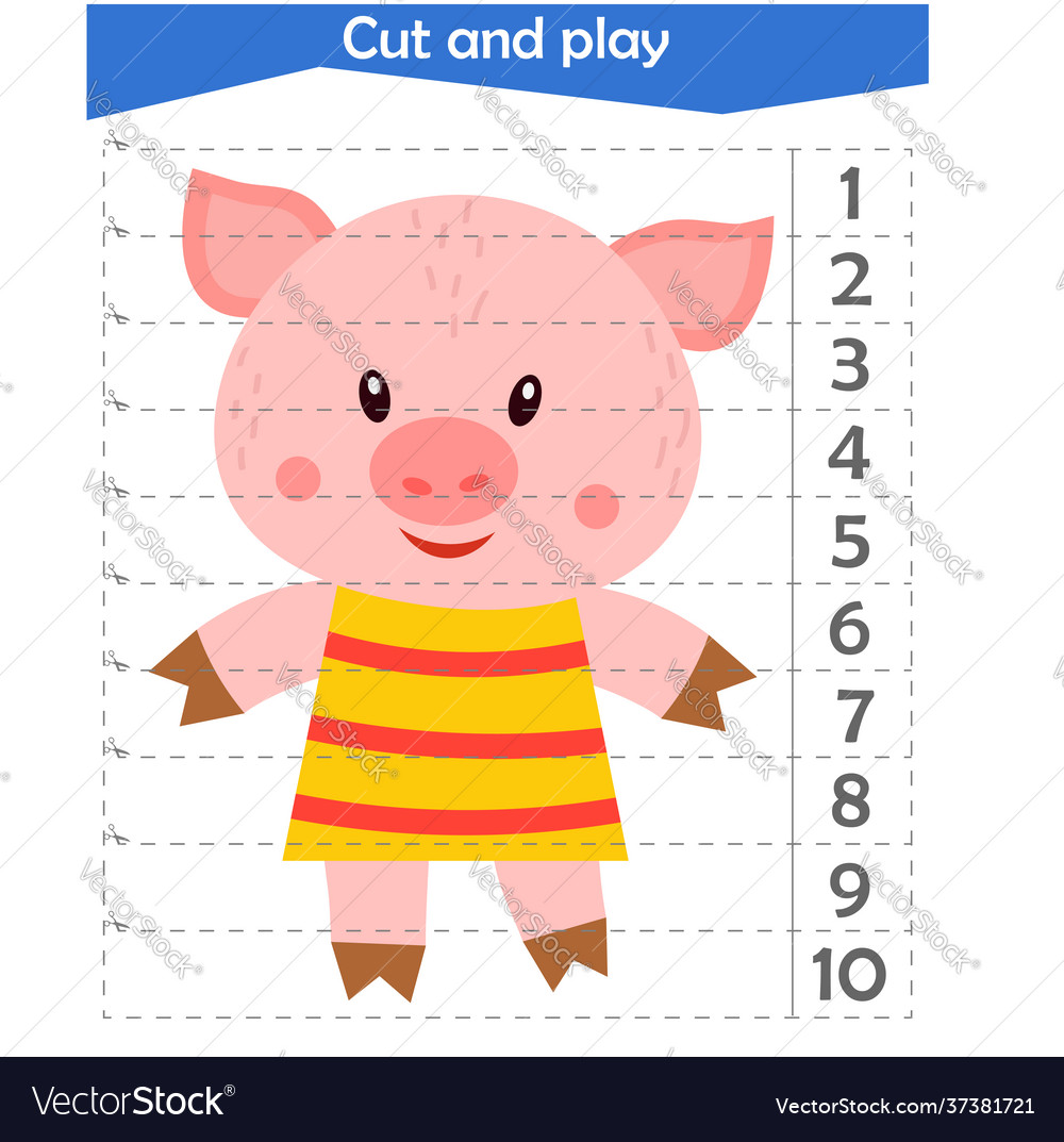 Math puzzle for children we cut and collect pig Vector Image