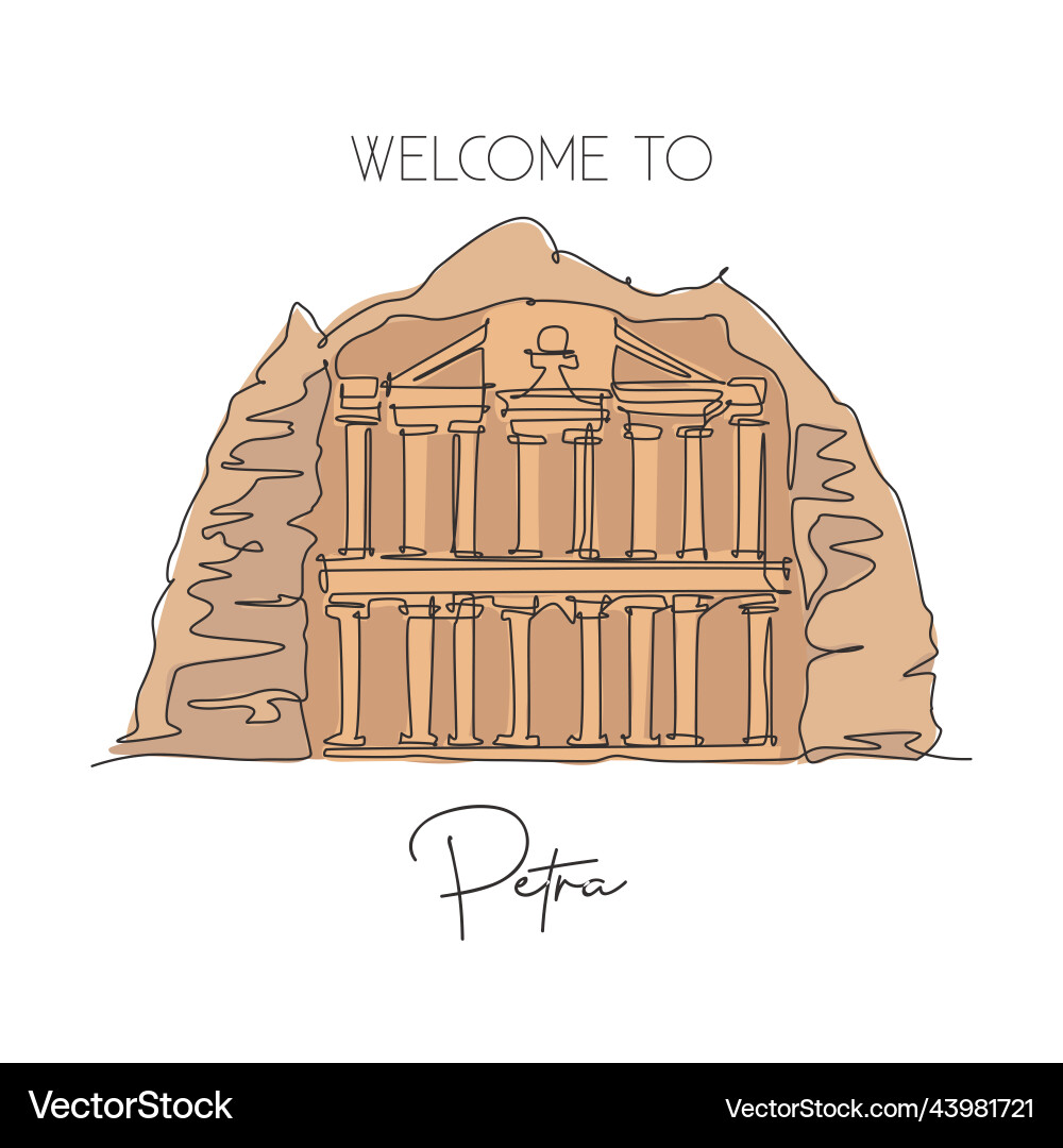 One single line drawing al khazneh petra old Vector Image