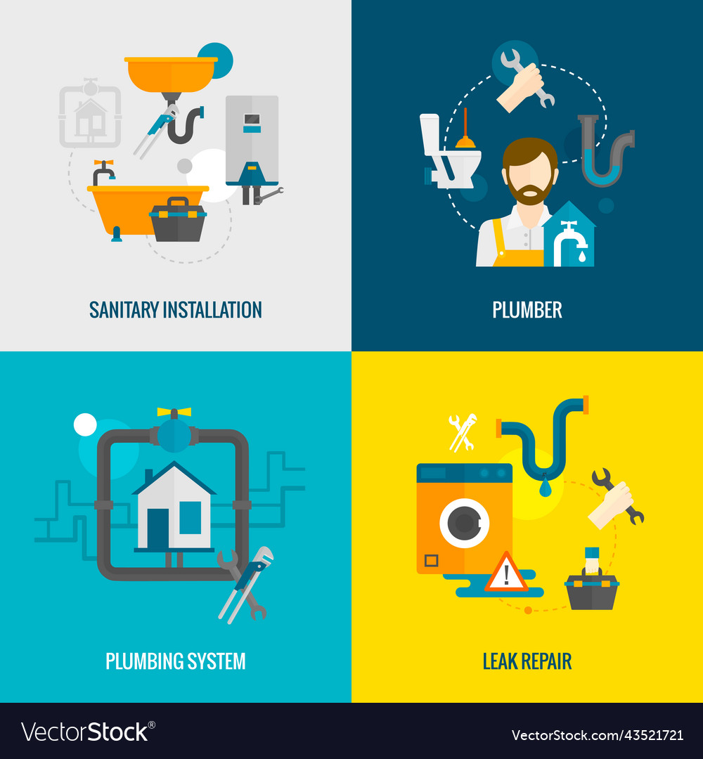 Plumber flat set Royalty Free Vector Image - VectorStock