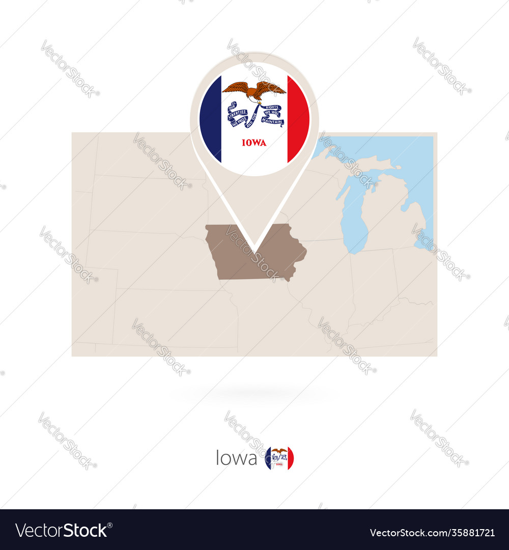 Rectangular map us state iowa with pin icon Vector Image