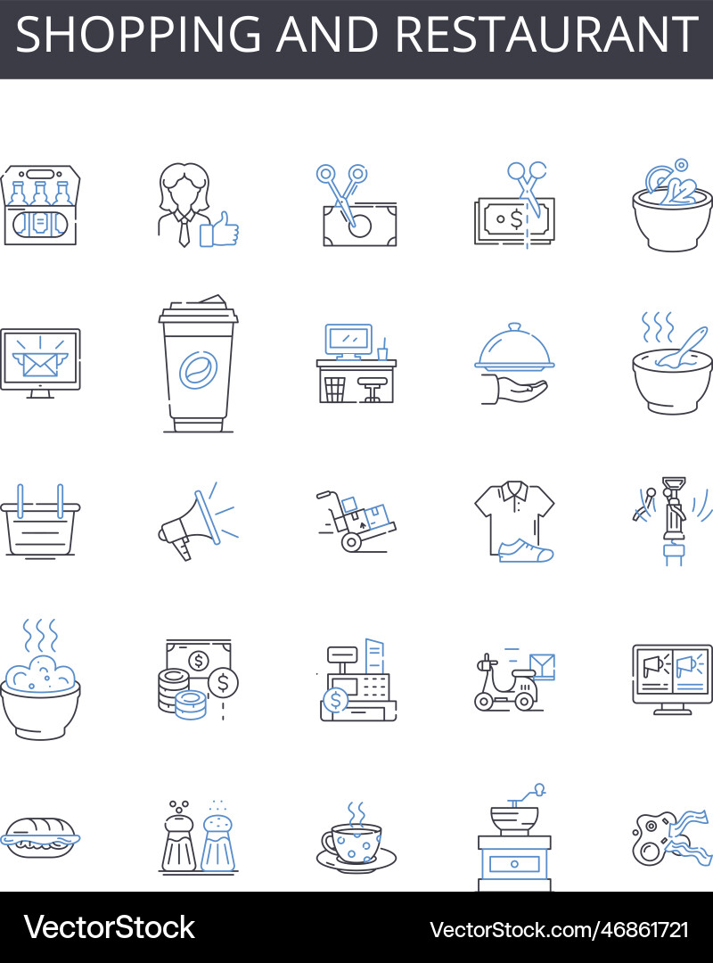 Shopping and restaurant line icons collection Vector Image