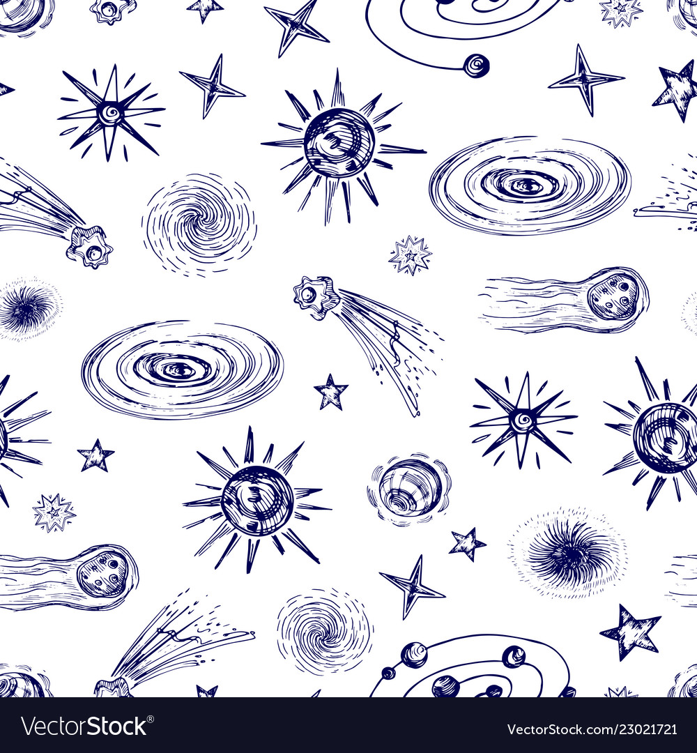 Space elements planets stars asteroids seamless Vector Image