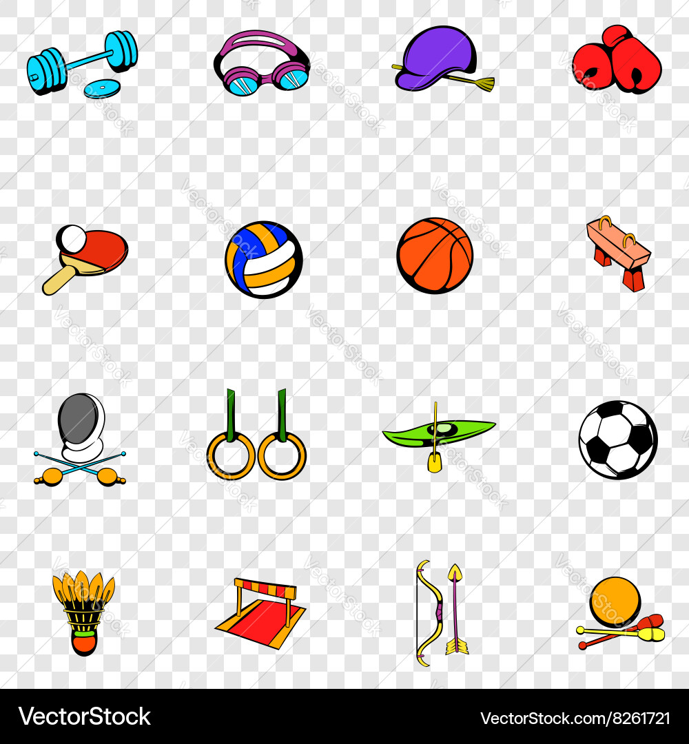 Sports equipment set icons Royalty Free Vector Image