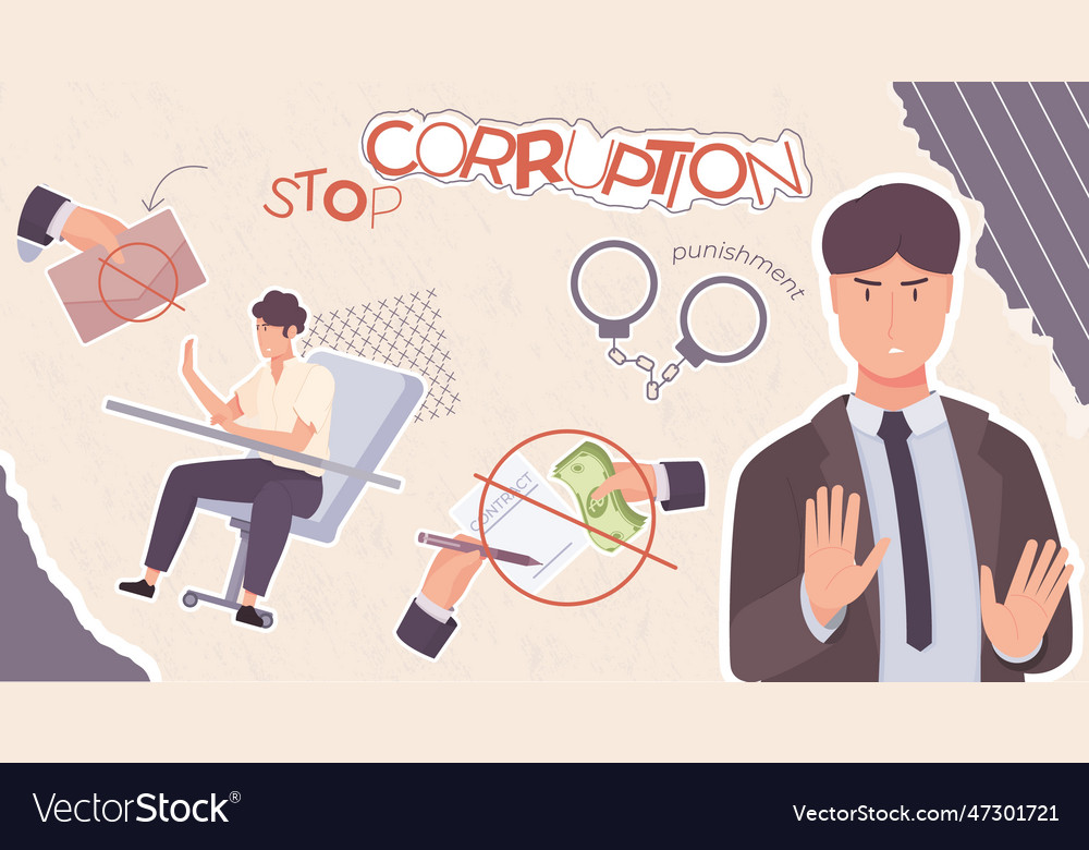 Stop corruption flat collage Royalty Free Vector Image