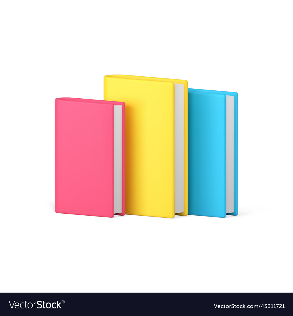 Three paper textbook notebook standing realistic Vector Image