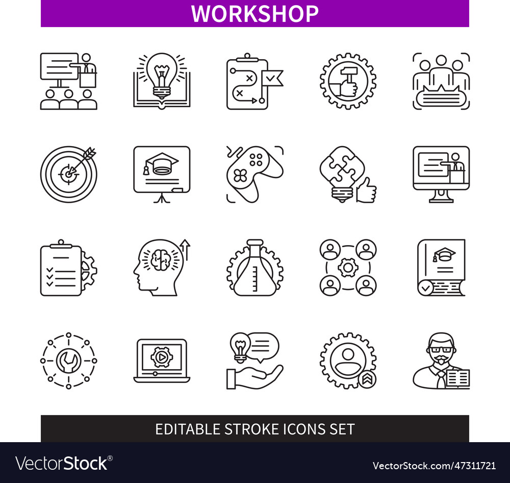Workshop editable stroke icon set Royalty Free Vector Image