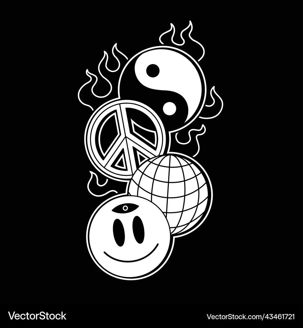 Yin yangspheresmile facepeace signs burn Vector Image