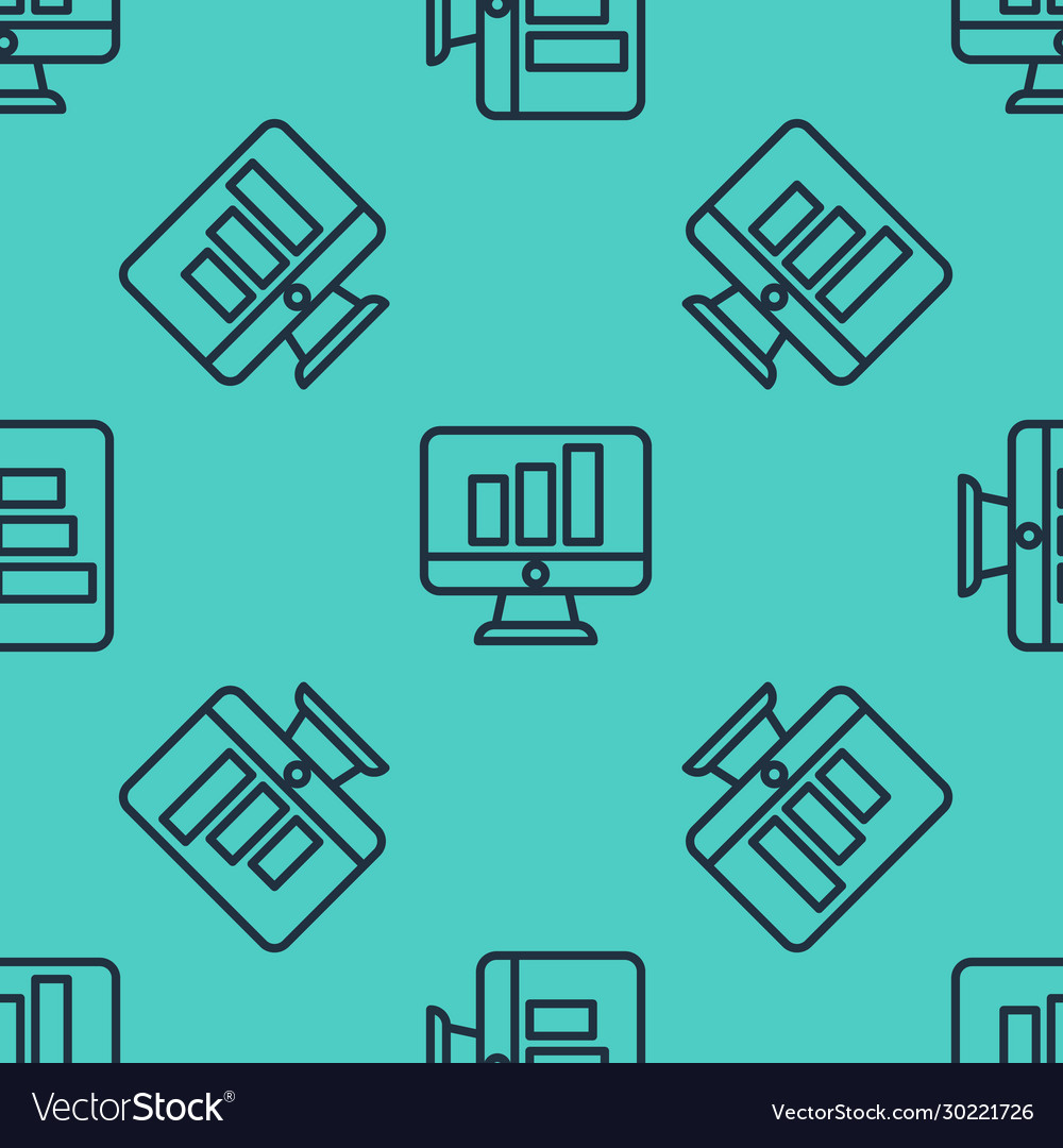 Black line computer monitor with graph chart icon Vector Image