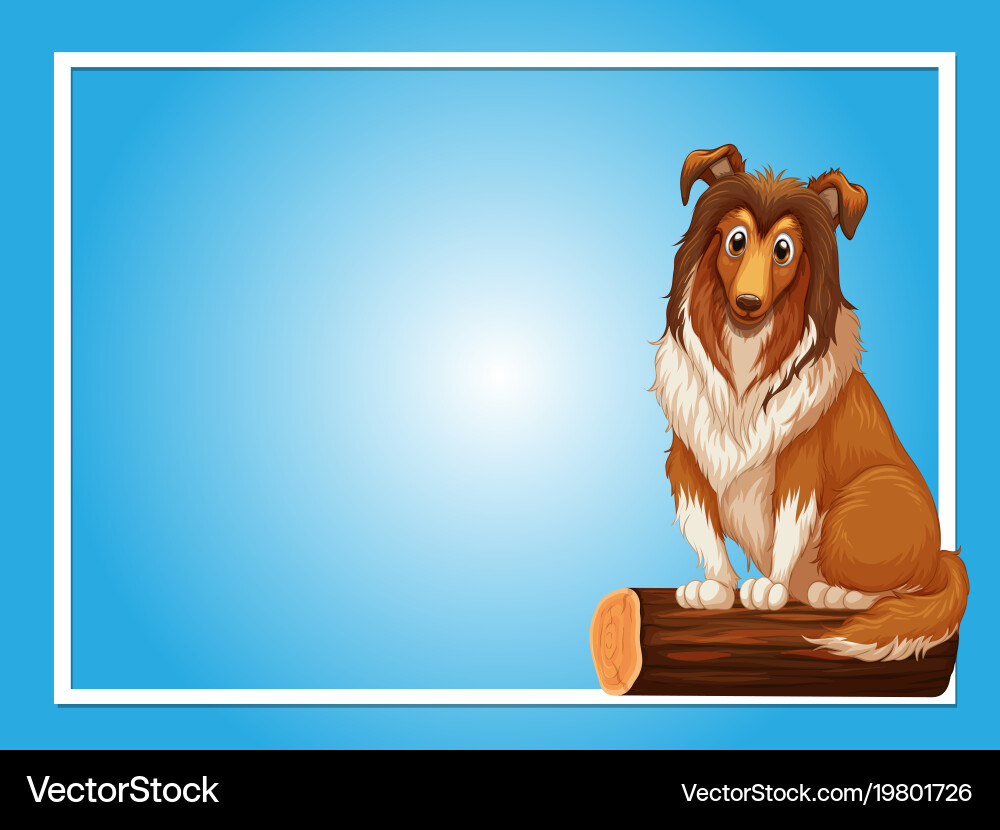 Blue background template with cute dog on log Vector Image