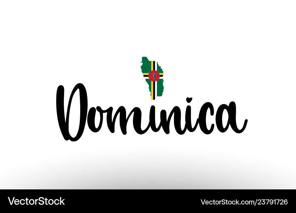 Dominica country big text with flag inside map Vector Image