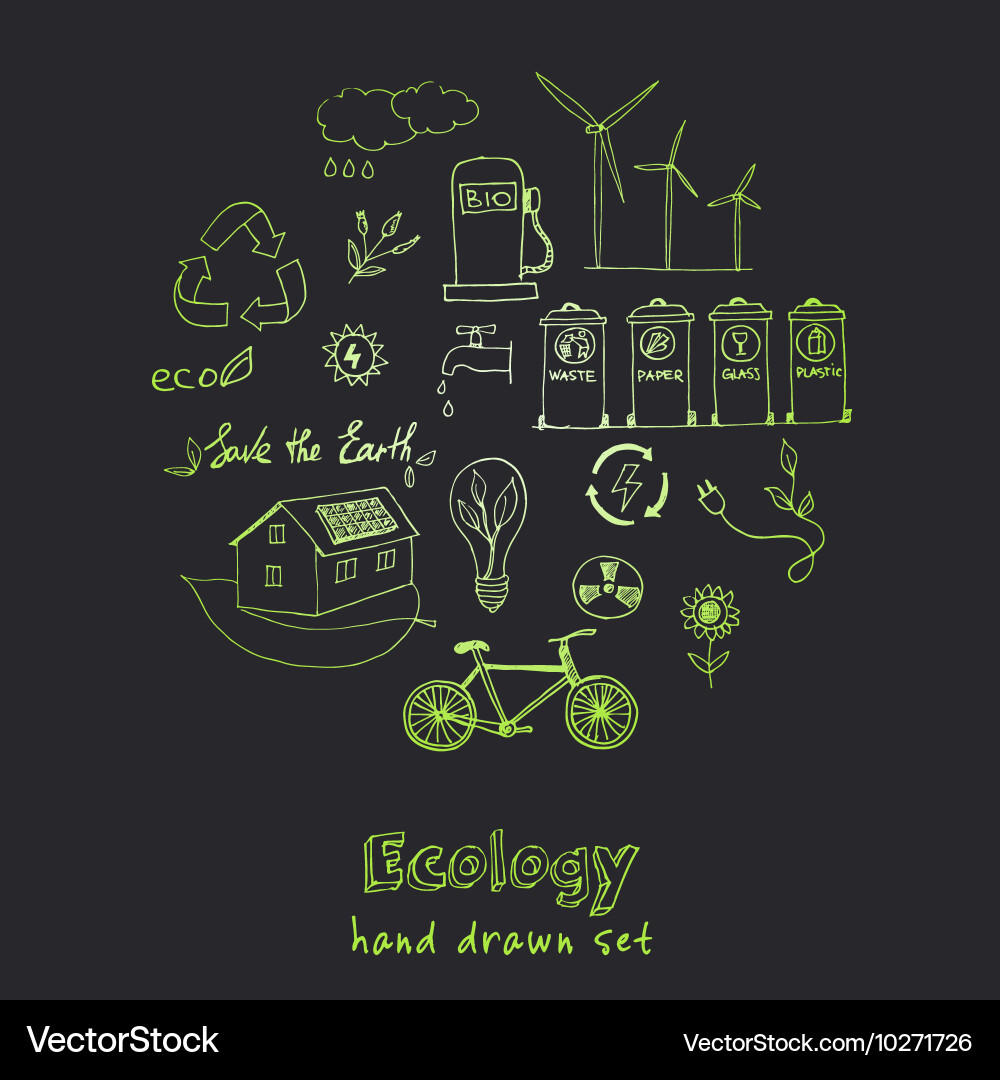 Ecology and recycle doodle icons set Royalty Free Vector