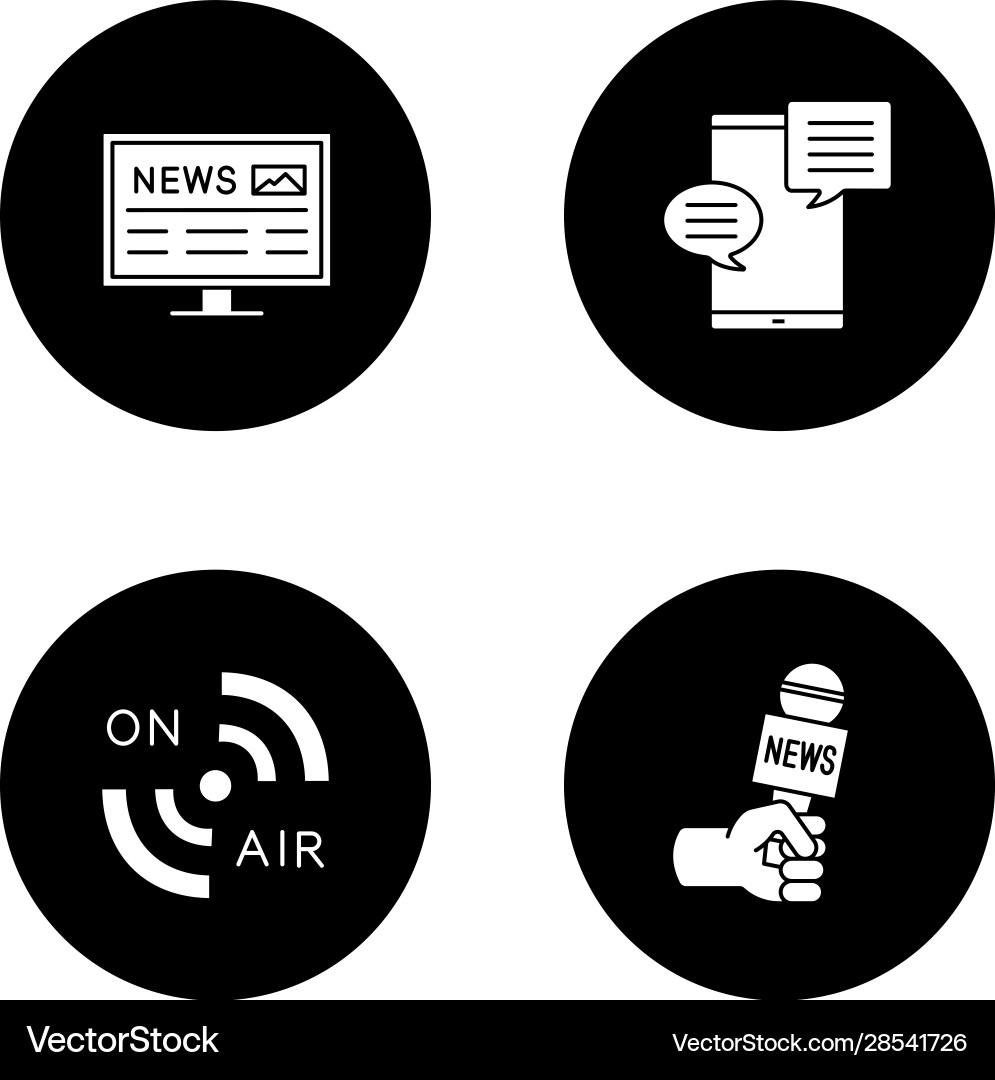 Mass media glyph icons set Royalty Free Vector Image