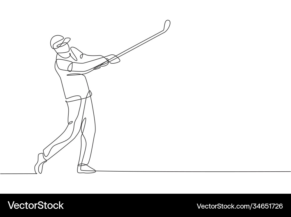 One single line drawing young sporty golf Vector Image