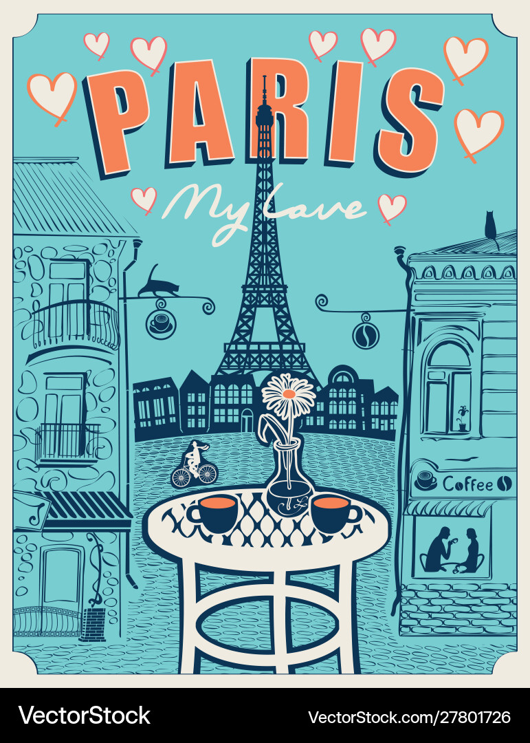 Parisian street cafe with view eiffel tower Vector Image