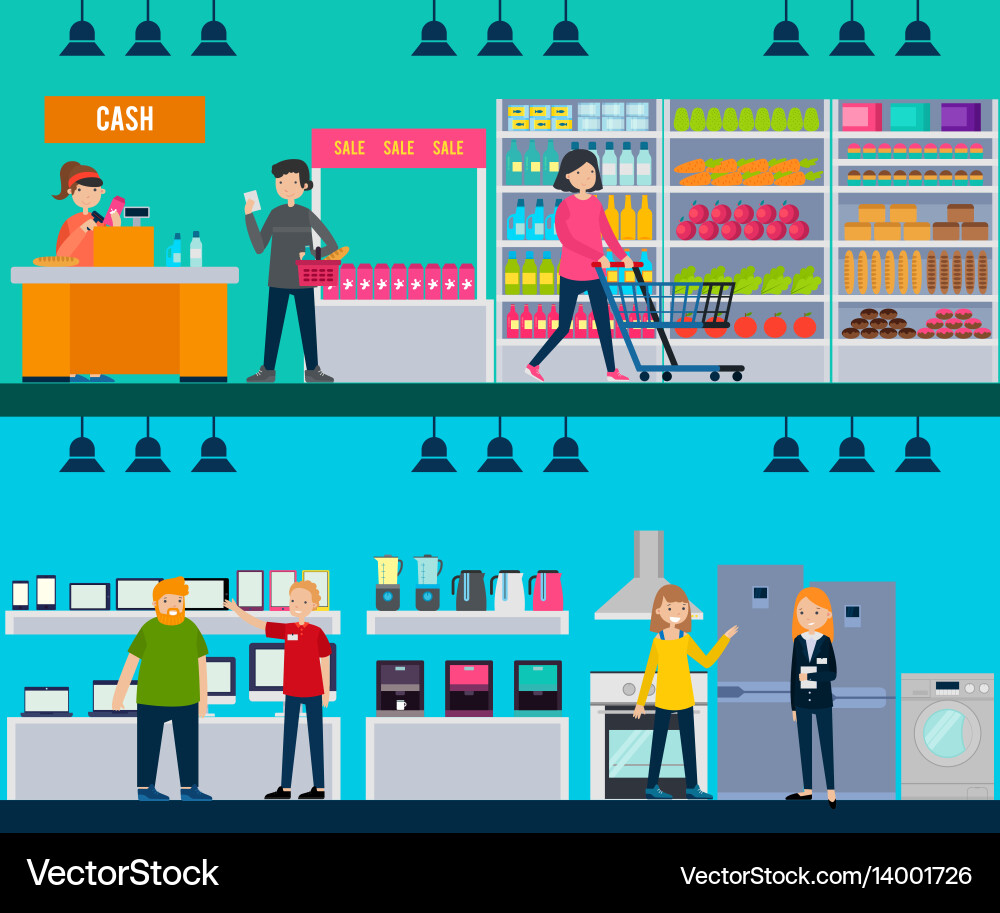 People in shop horizontal banners Royalty Free Vector Image