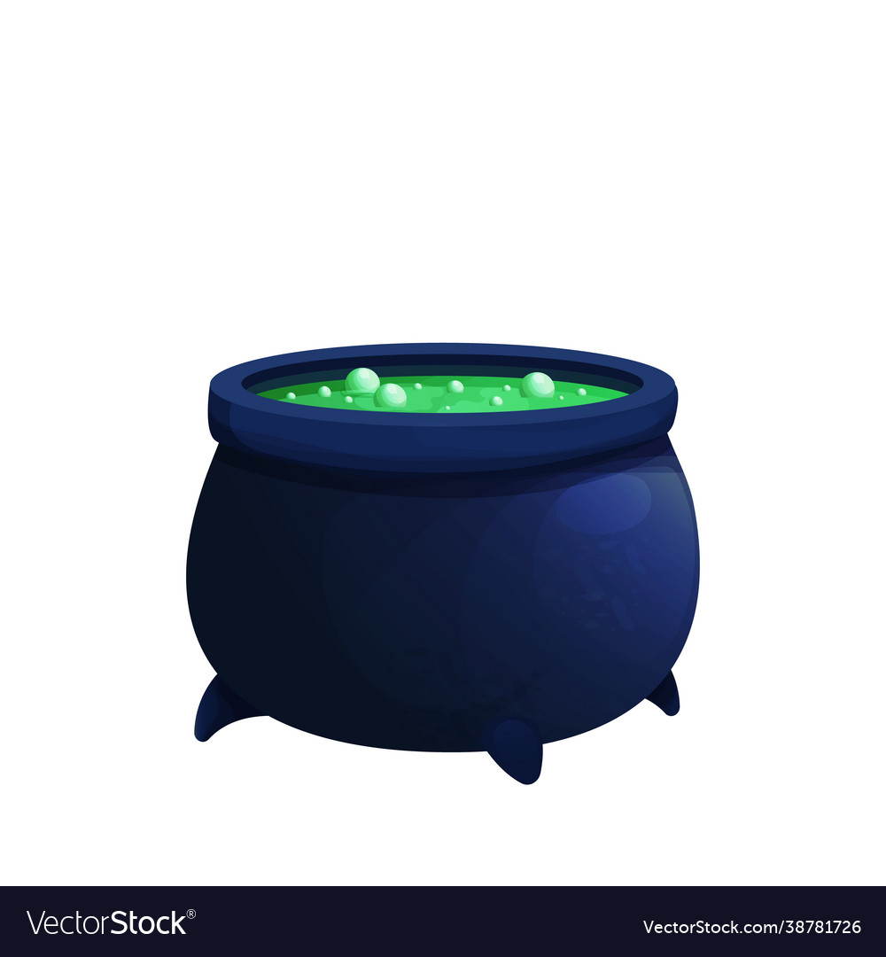 Spooky Witch Caldron With Green Magic Soup Vector Image