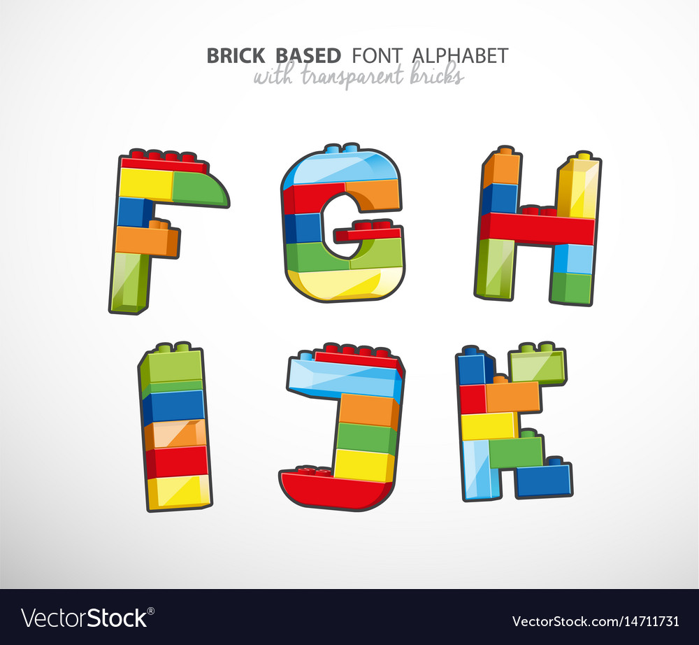 Alphabet set created from playing bricks with Vector Image