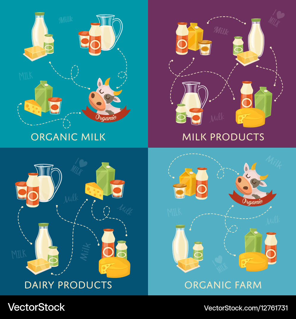 Dairy banners set with milk products Royalty Free Vector