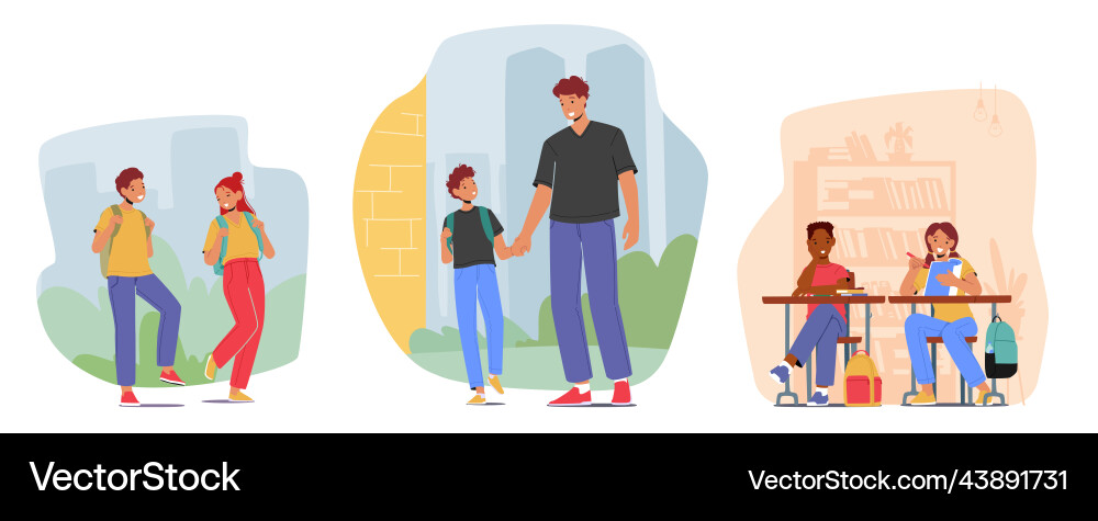 Education back to school concept kids walking Vector Image