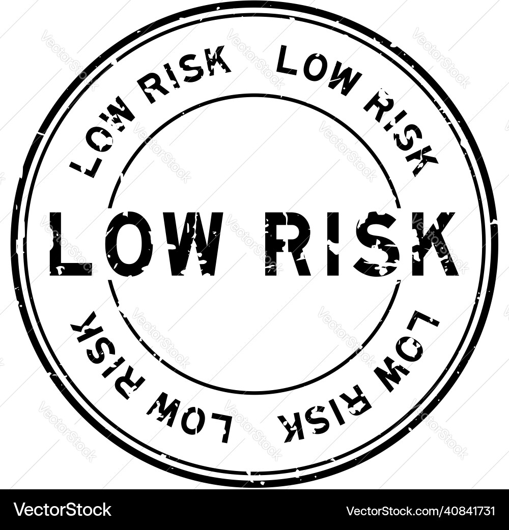 Grunge black low risk word round rubber seal Vector Image