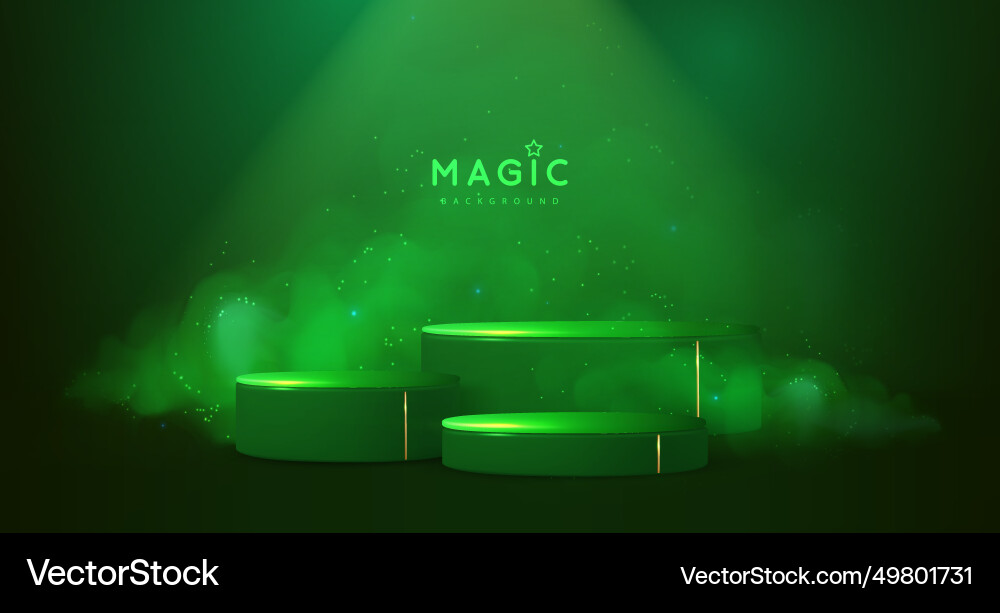 Magic green showcase with 3d podium and steam Vector Image
