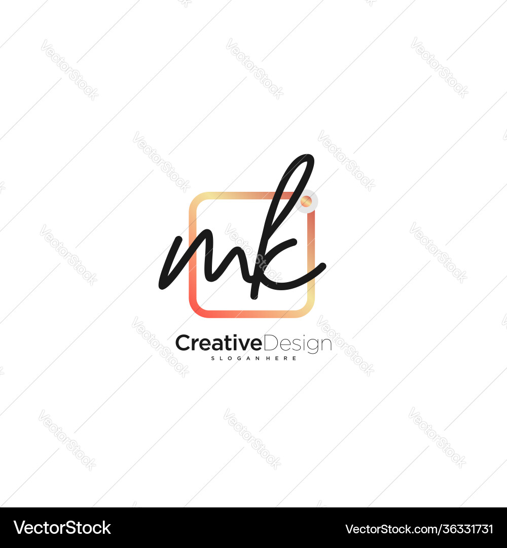 Mk initial letter handwriting logo art hand drawn Vector Image