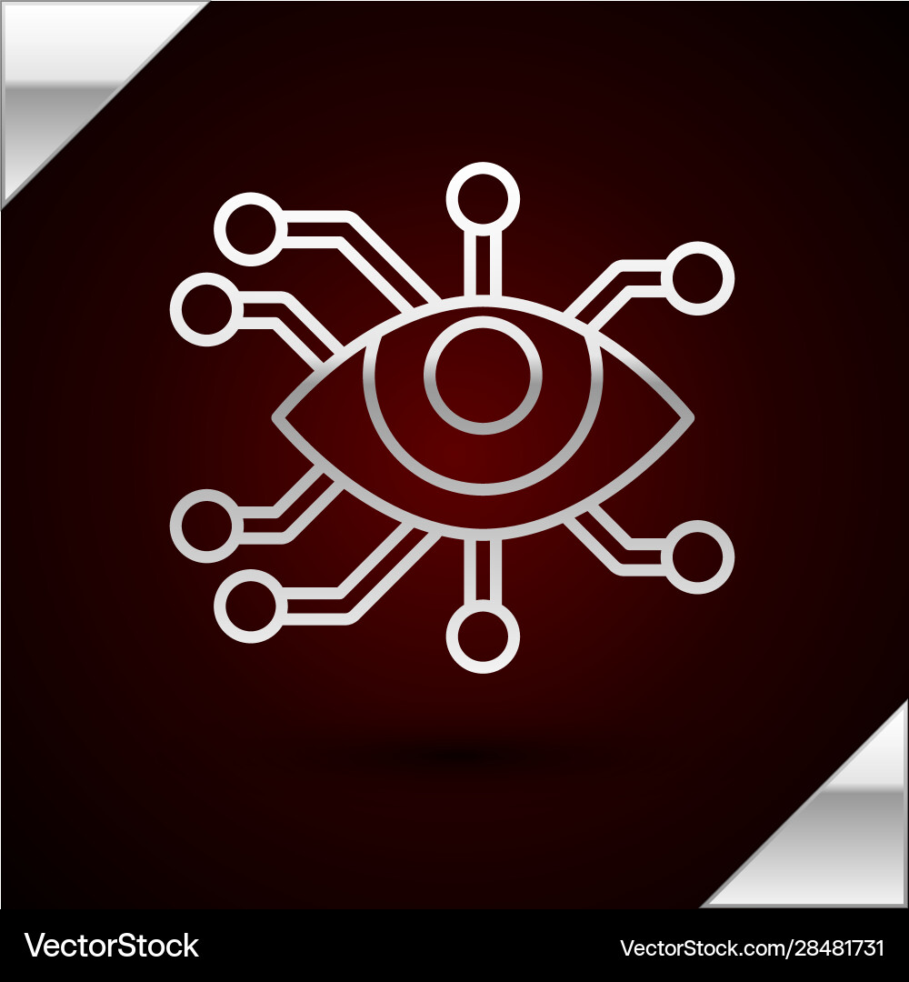 Silver line eye scan icon isolated on dark red Vector Image