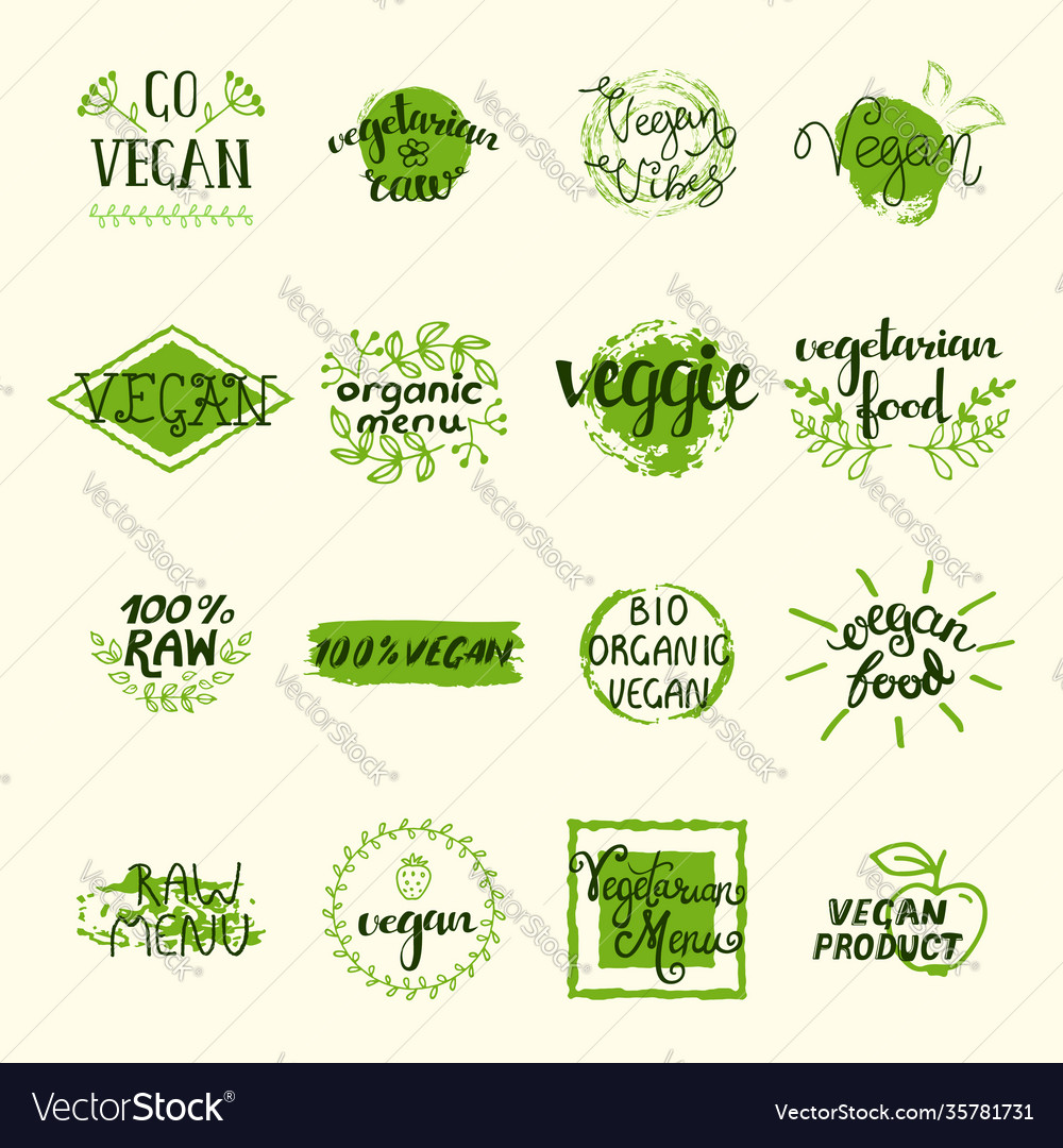 Vegan elements set Royalty Free Vector Image - VectorStock