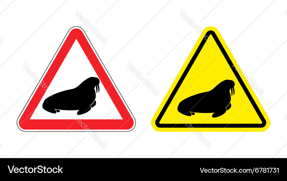 Warning sign attention walrus hazard yellow Vector Image