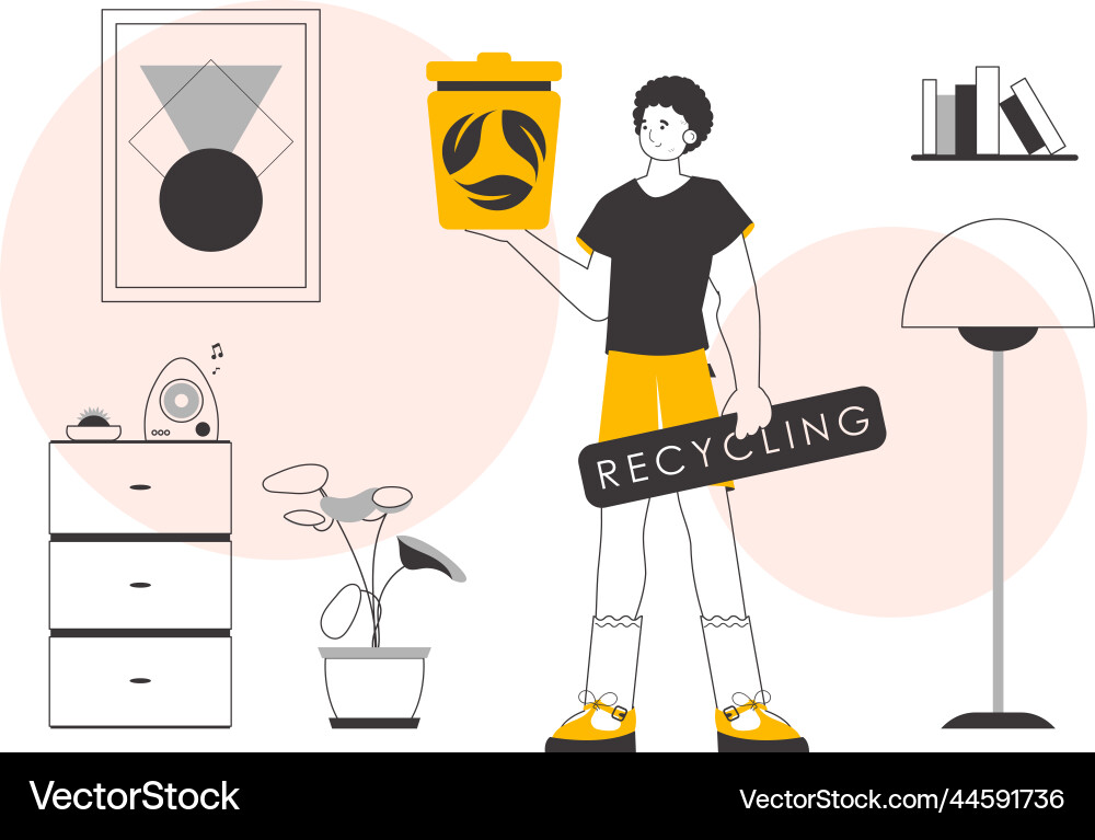 A man is holding trash can waste recycling Vector Image