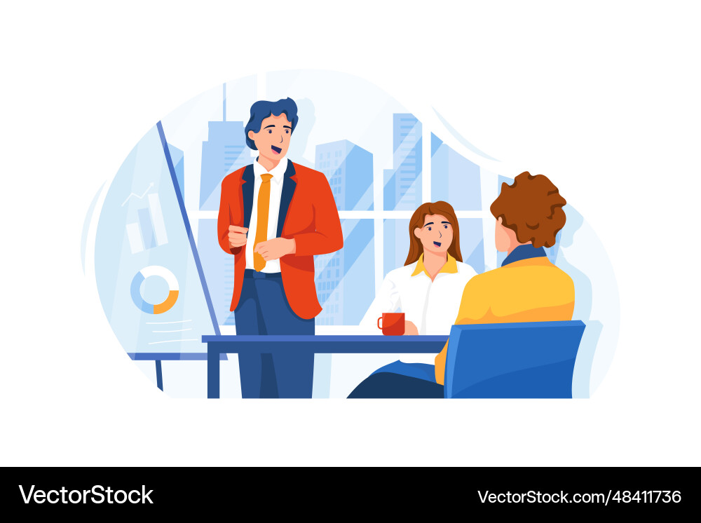 Businessman is giving a presentation about his Vector Image