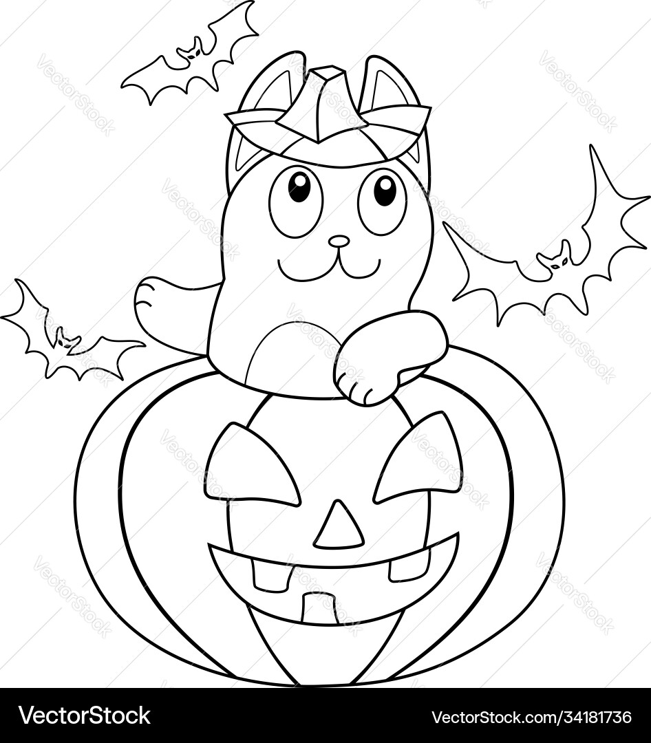 Cat is celebrating halloween - linear Royalty Free Vector