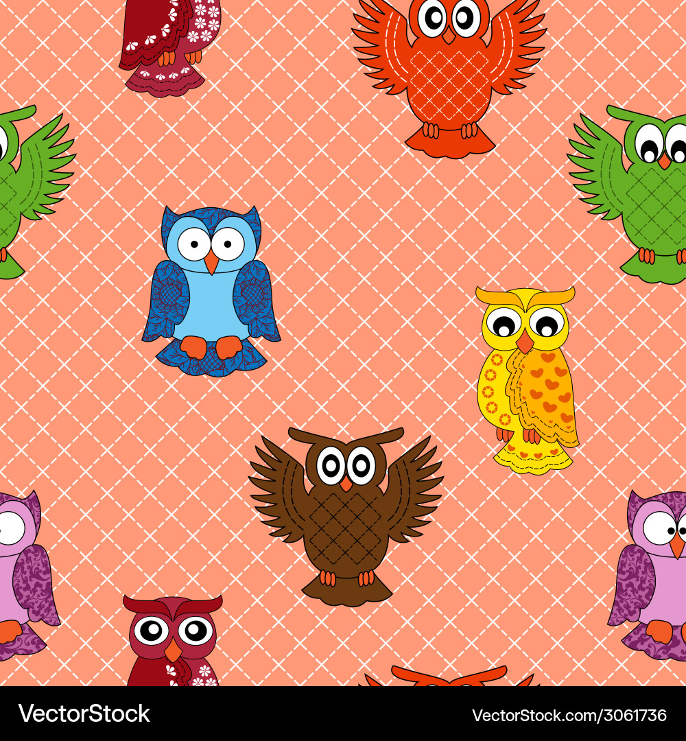 Colourful owl seamless pattern Royalty Free Vector Image