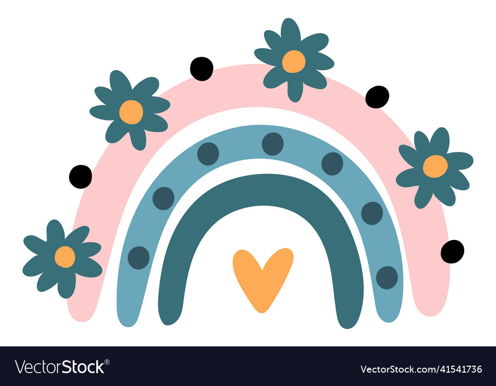 Cute rainbow with flowers and heart symbol Vector Image