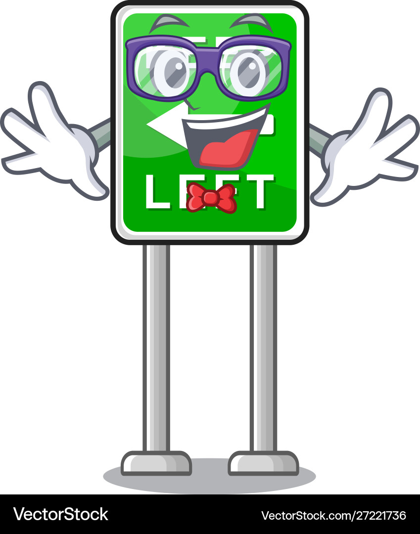 Geek keep left cartoon isolated mascot Royalty Free Vector