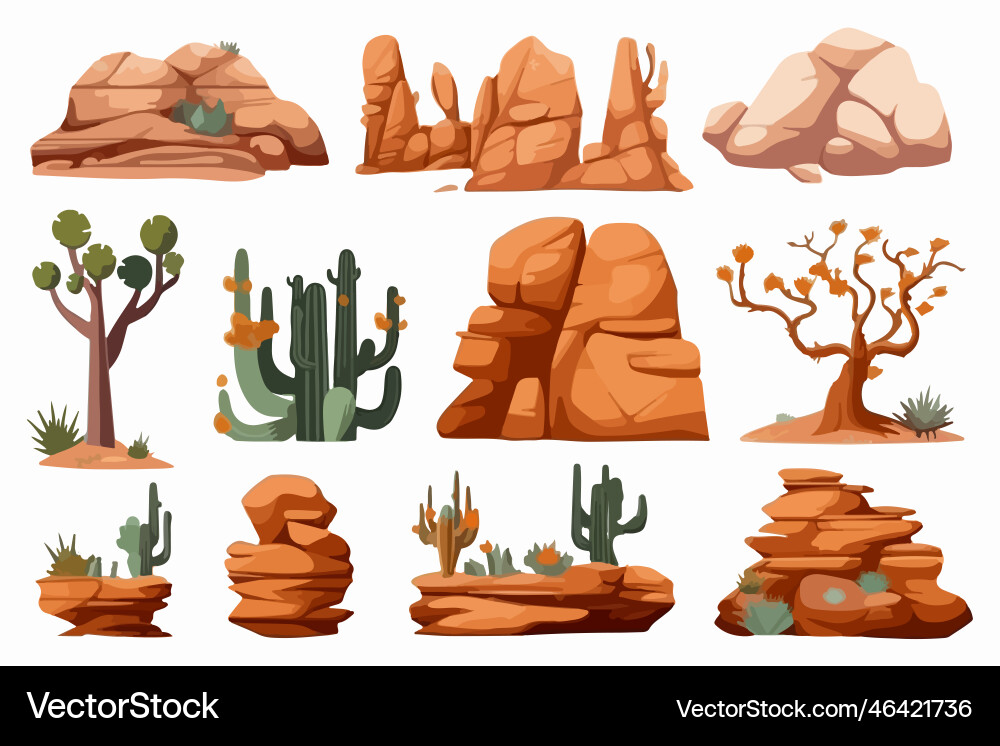 Hand-drawn of desert landscape elements including Vector Image