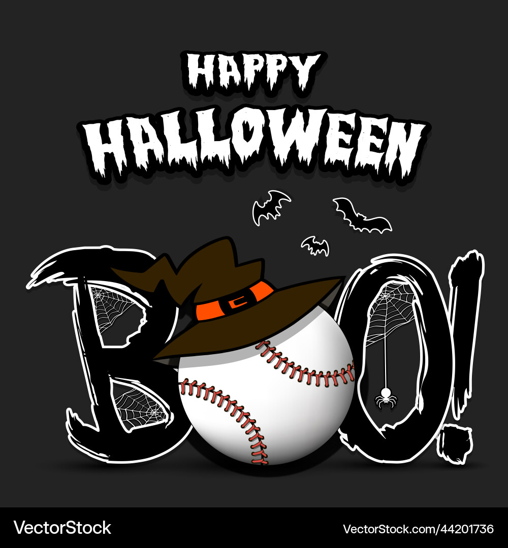 Happy halloween boo baseball ball with witch hat Vector Image