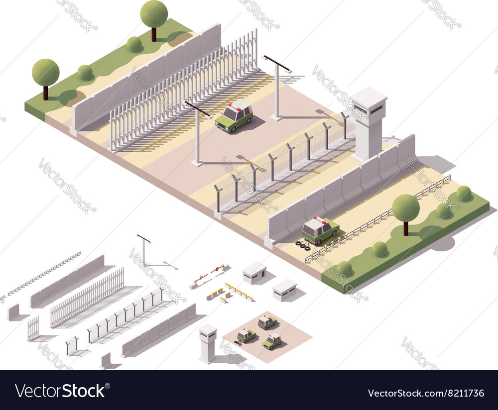 Isometric border checkpoint Royalty Free Vector Image