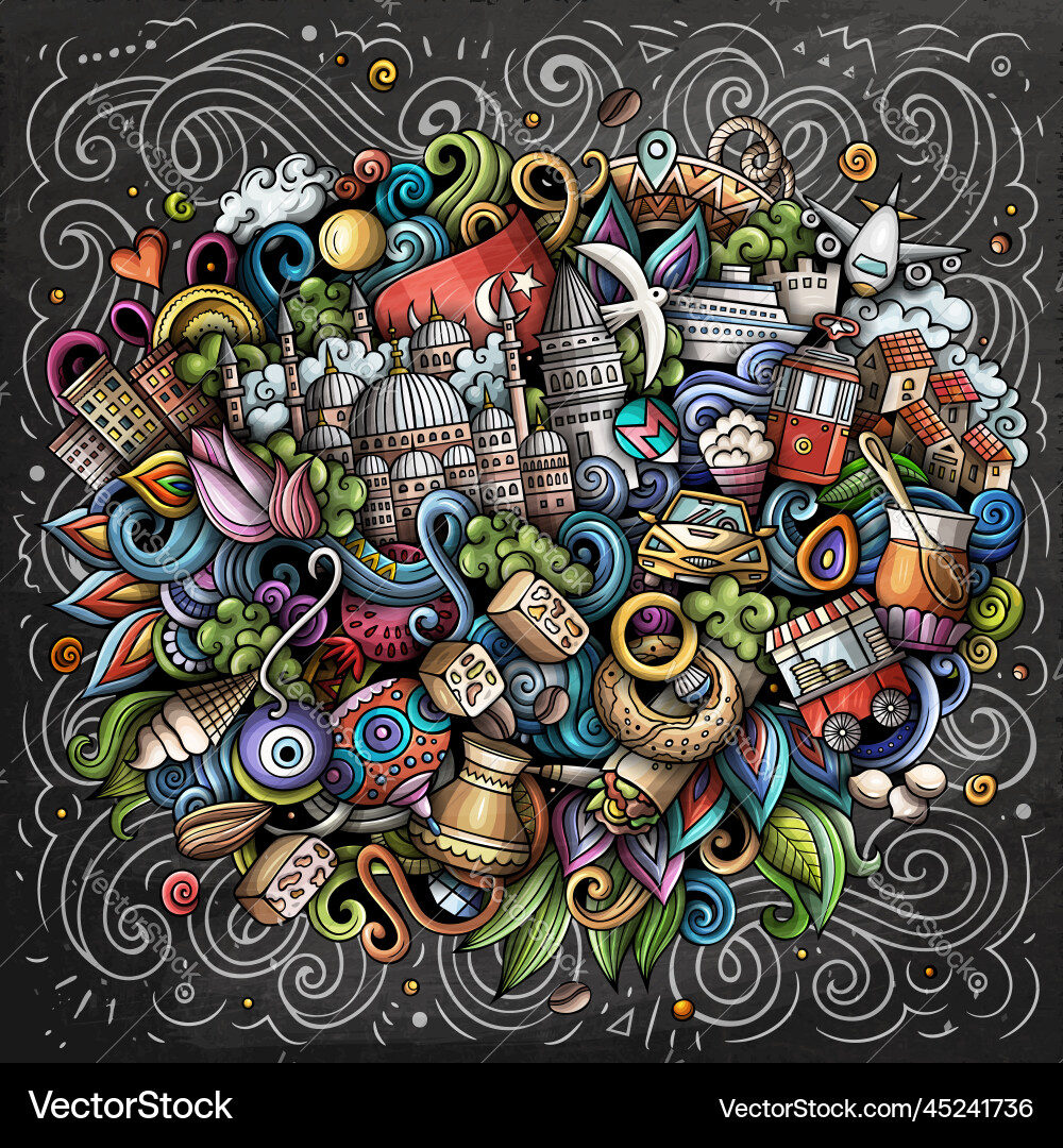 Istanbul hand drawn cartoon doodles Royalty Free Vector