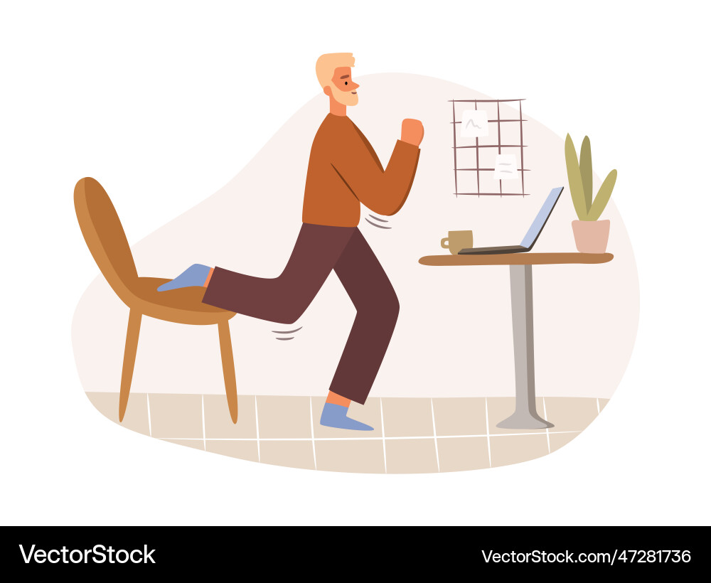 Man working and stretching at workplace at home Vector Image