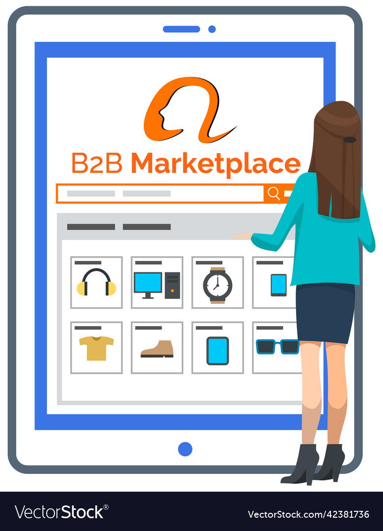 Purchasing manager looking at shopping program Vector Image