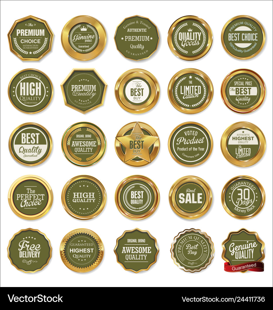 Quality gold and green labels Royalty Free Vector Image