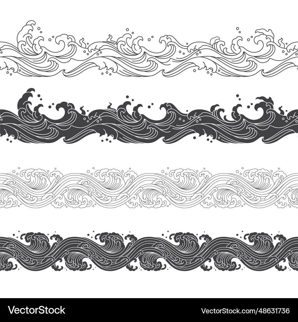 Water wave ripple shape oriental utline and Vector Image
