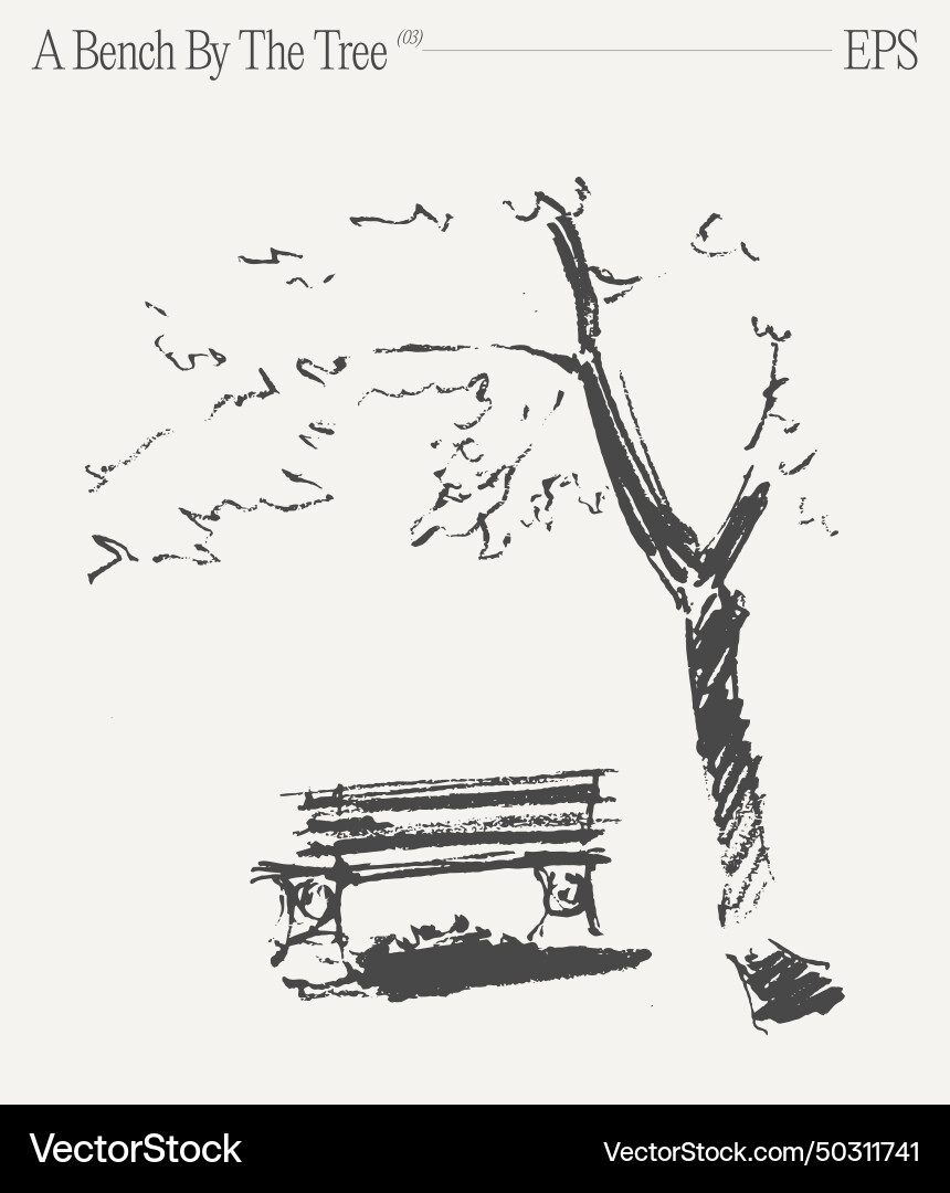 A drawing of bench under tree sketch Royalty Free Vector
