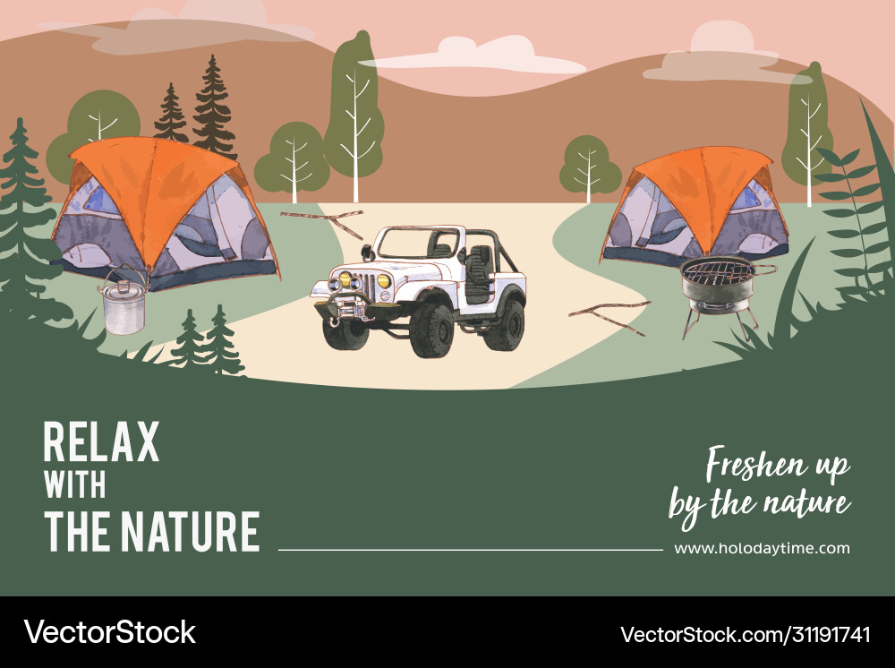 Camping frame design with tent car pot mountain Vector Image