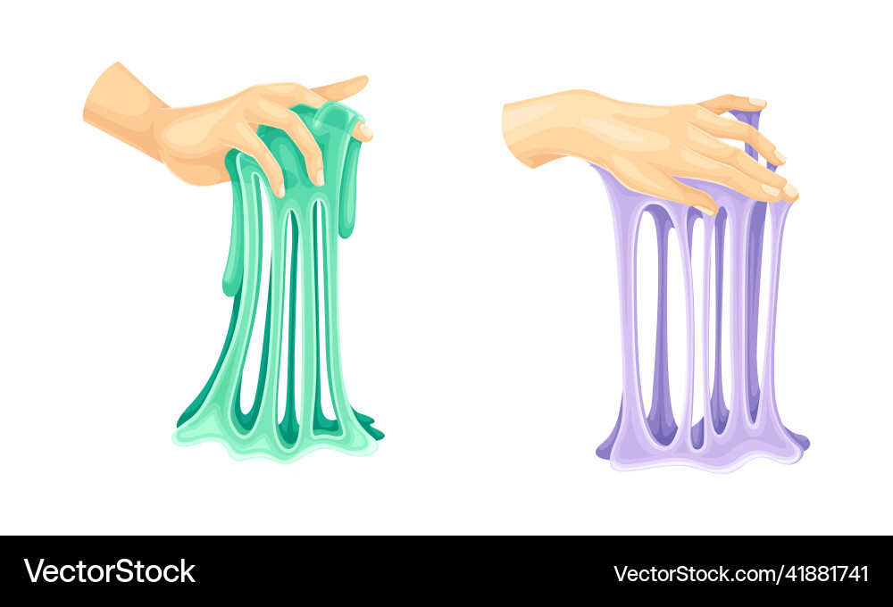 Childish hands playing slimes bright liquid hand Vector Image
