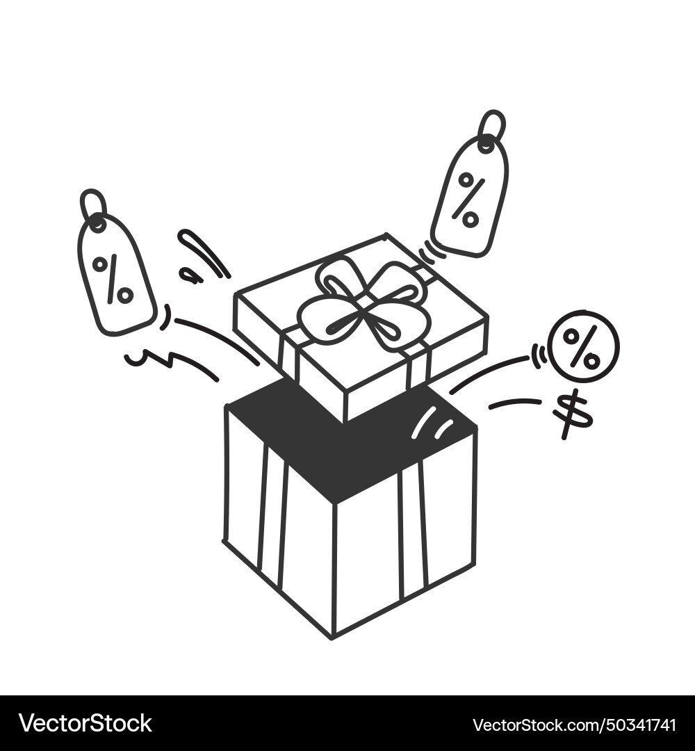 Hand drawn doodle gift box with discount sales Vector Image